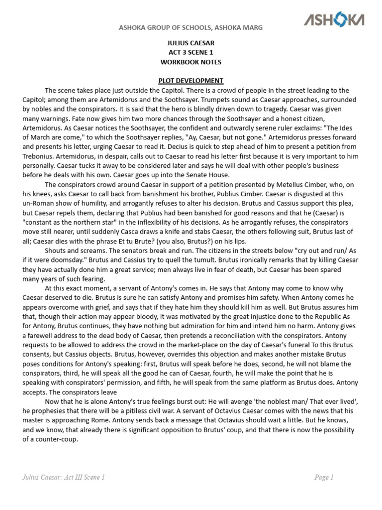 Julius Caesar Act 3 Scene 1 Workbook Notes | PDF
