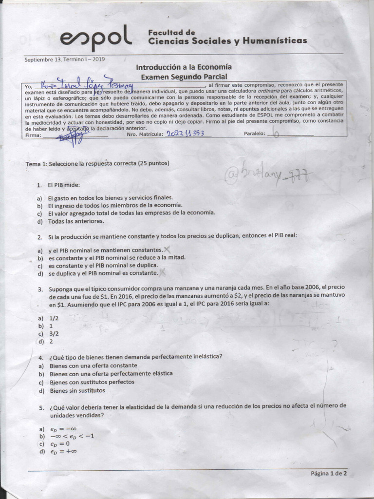 Examen 2019 Introducción A La Economía Resuelto | PDF