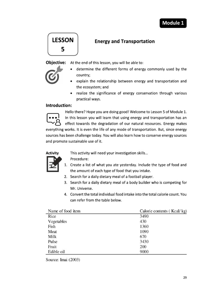 Geelect 1 Module 1 Lesson 5 Energy and Transport | PDF