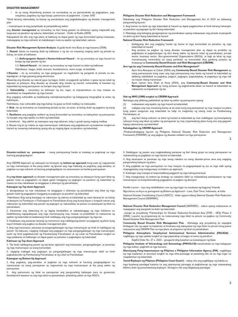 DISASTER MANAGEMENT-Lecture (AP 10 - Quarter 1) | PDF