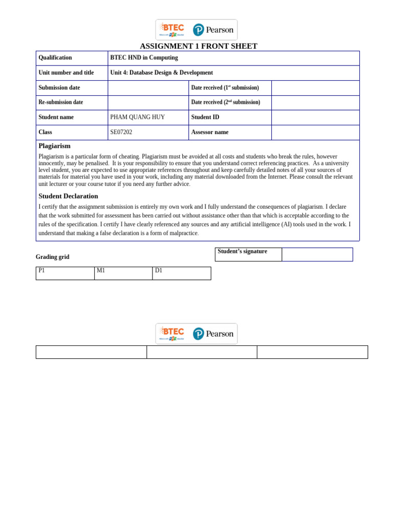 Assignment 1 Front Sheet | PDF