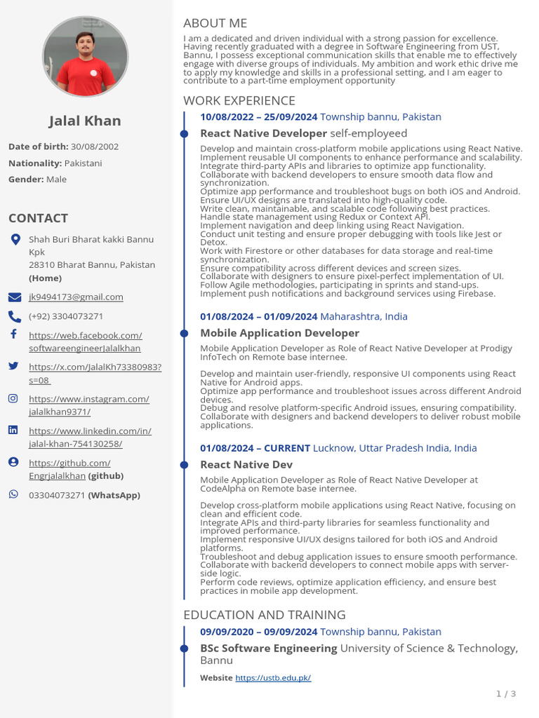 Jalal Khan CV | PDF