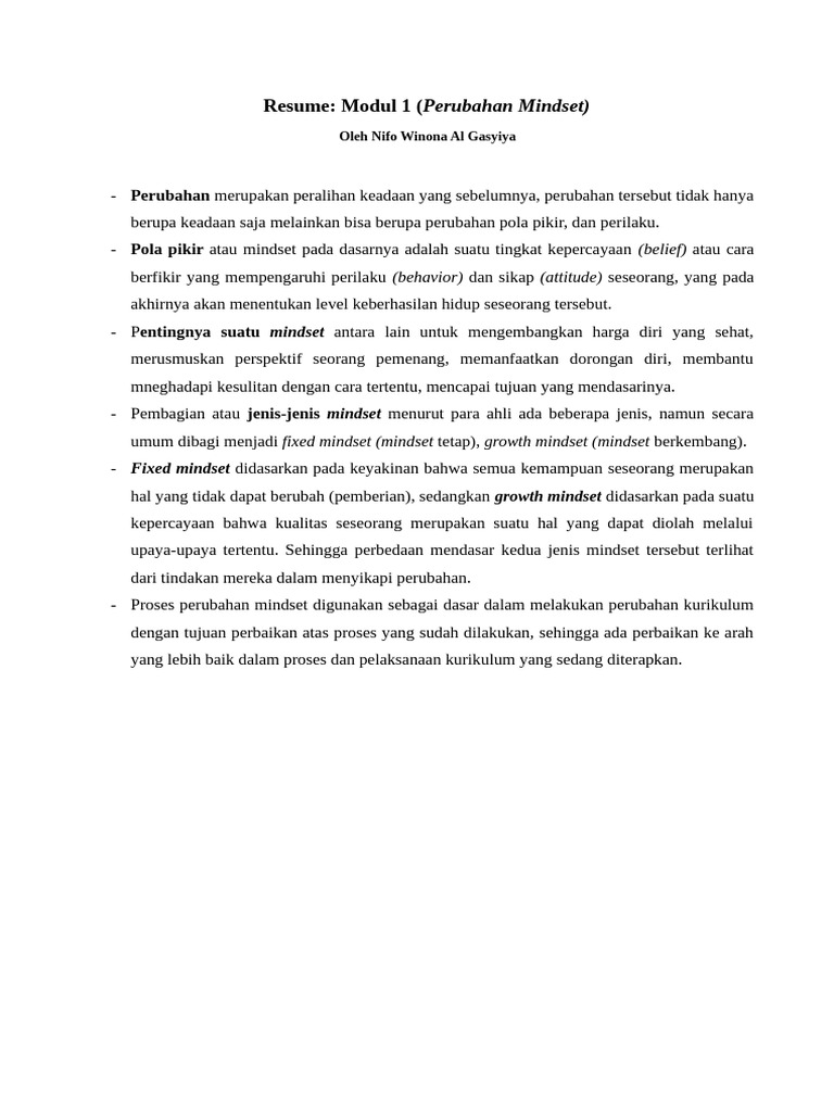 Resume-Perubahan Mindset | PDF