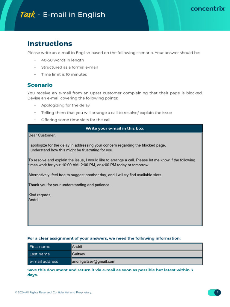 E-Mail Task - English As Service Language | PDF