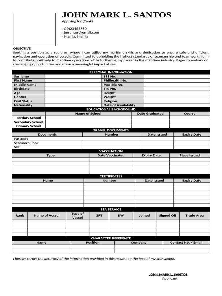 Seaman Resume K1 | PDF