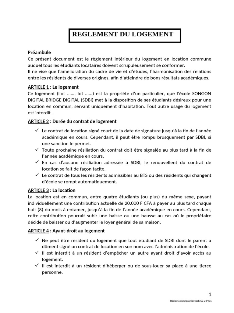 Reglement Interieur Du Logement | PDF