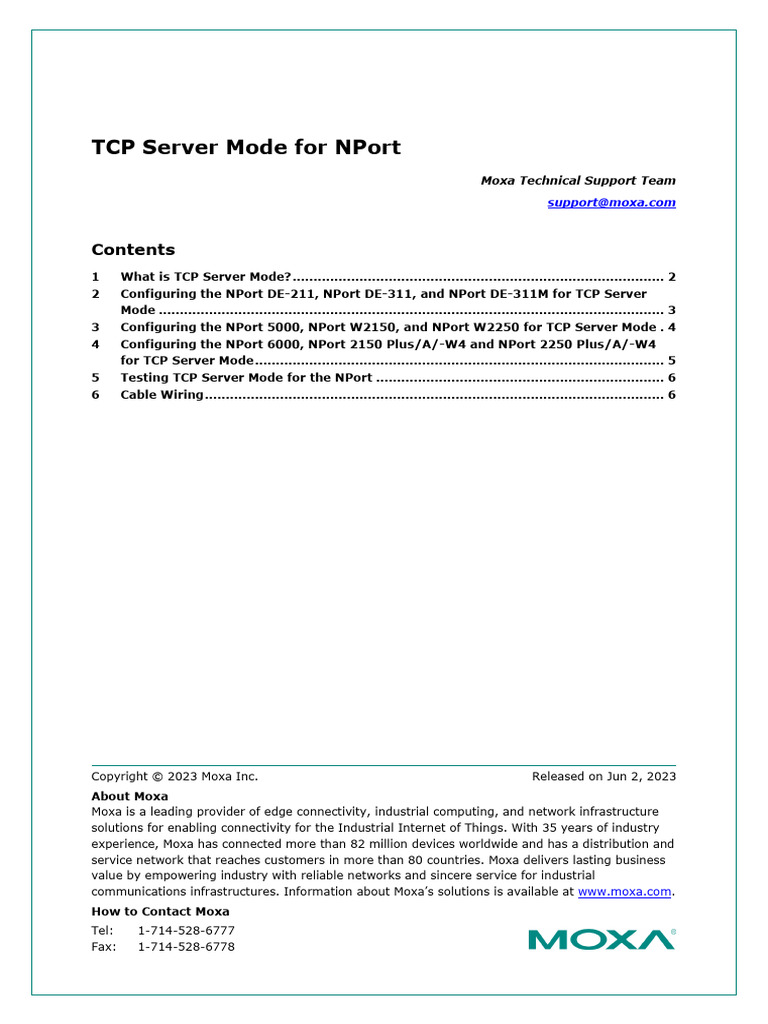 Moxa TCP Server Mode For Nport Tech Note v2.0 | PDF