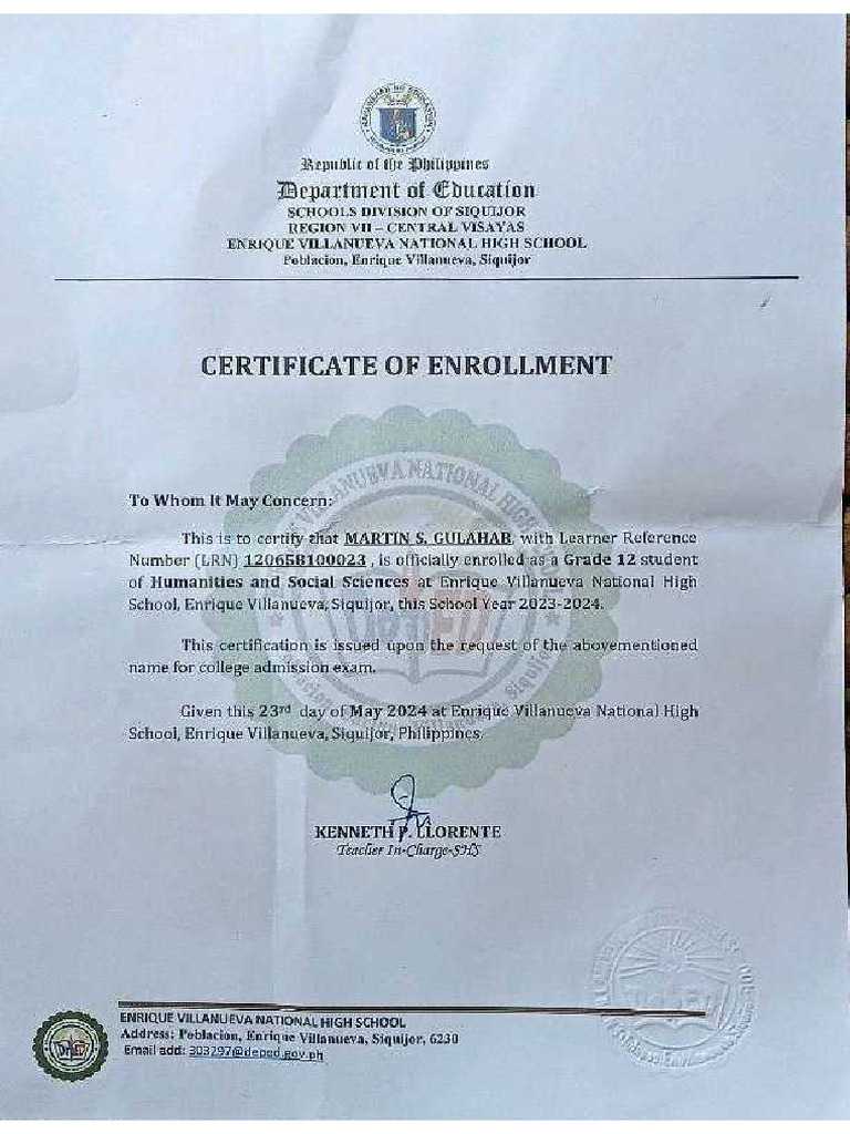Certificate of Enrolment PDF | PDF