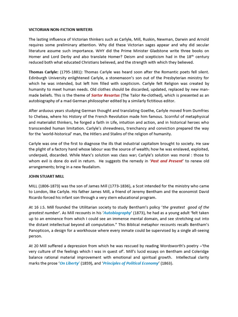 Victorian Non Fiction Prose Some Information | PDF | Thomas Carlyle ...