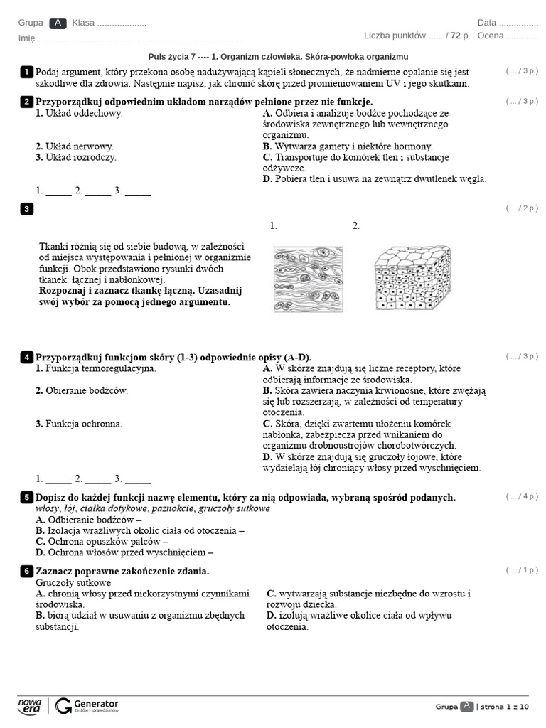 Puls Życia 7 - 1. Organizm Człowieka. Skóra-Powłoka Organizmu SPR | PDF