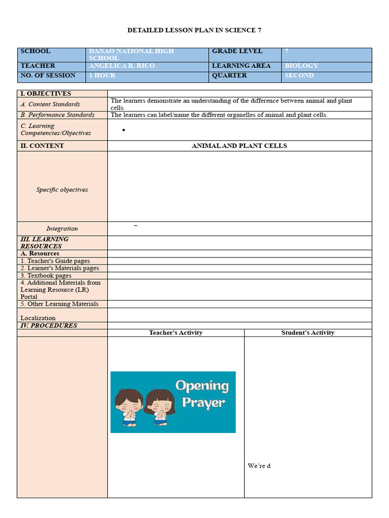 Animal and Plant Cells Lesson Plan | PDF