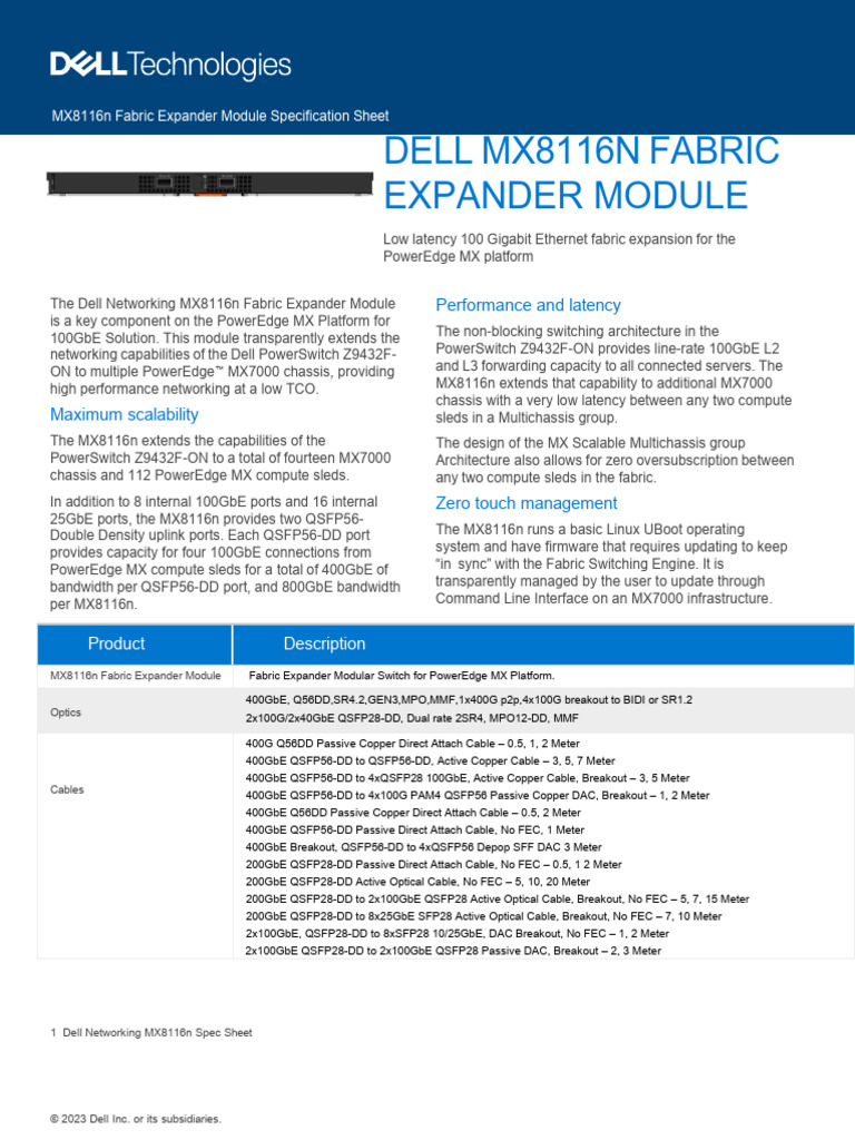 Dell Networking mx8116n Spec Sheet | PDF | Computer Science | Computers
