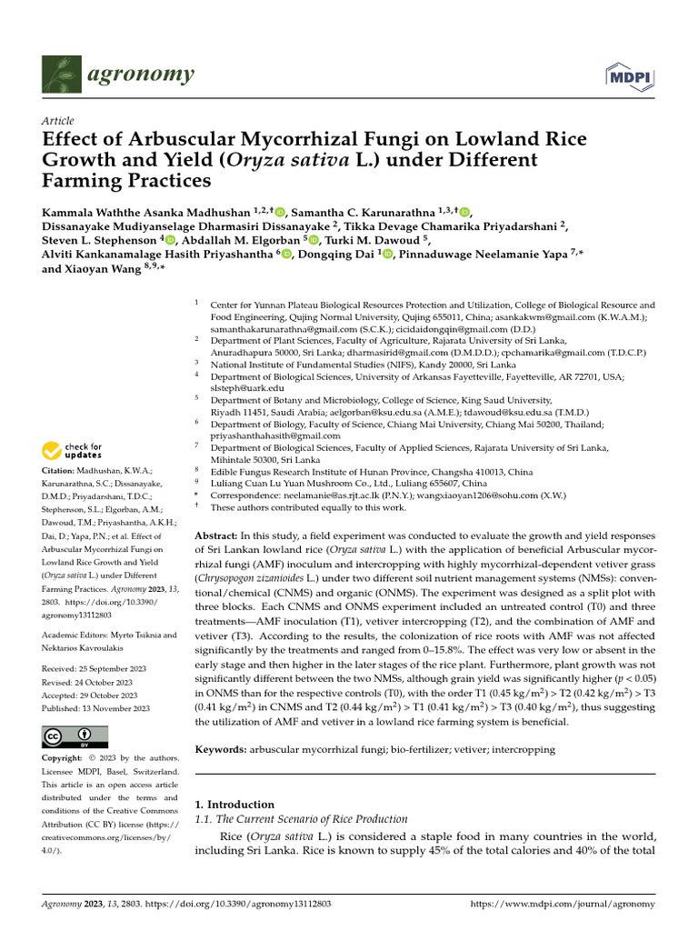 Effect of Arbuscular Mycorrhizal Fungi On Lowland Rice Growth and Yield ...
