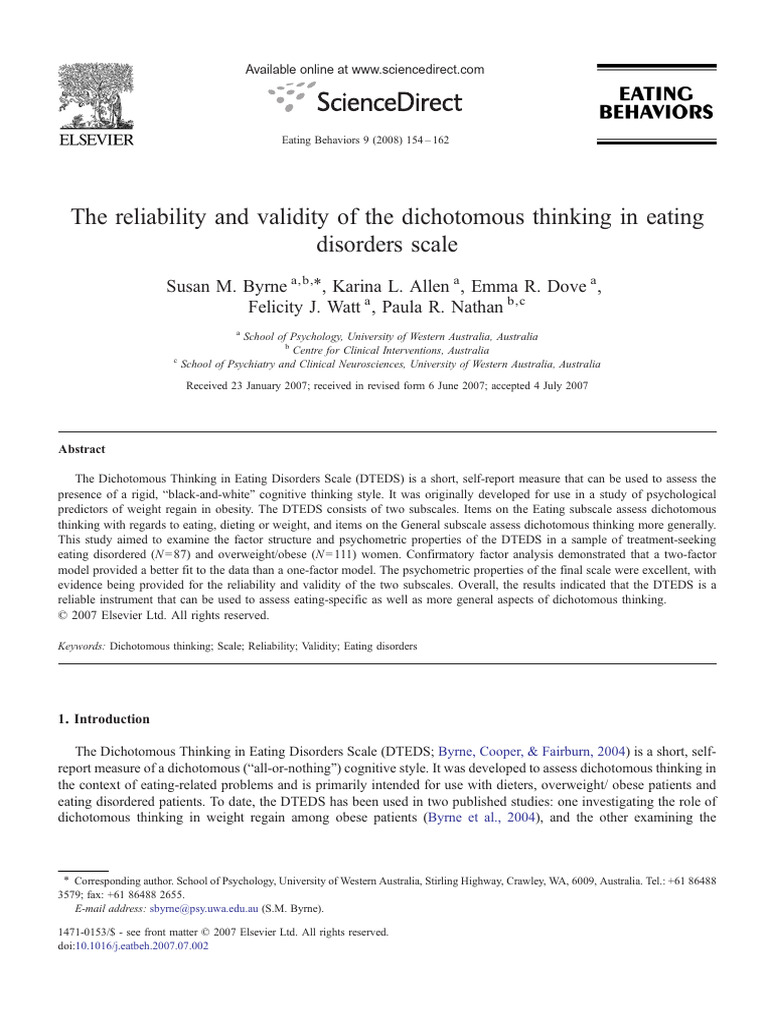 Dichotomous Thinking and Eating Disorders | PDF