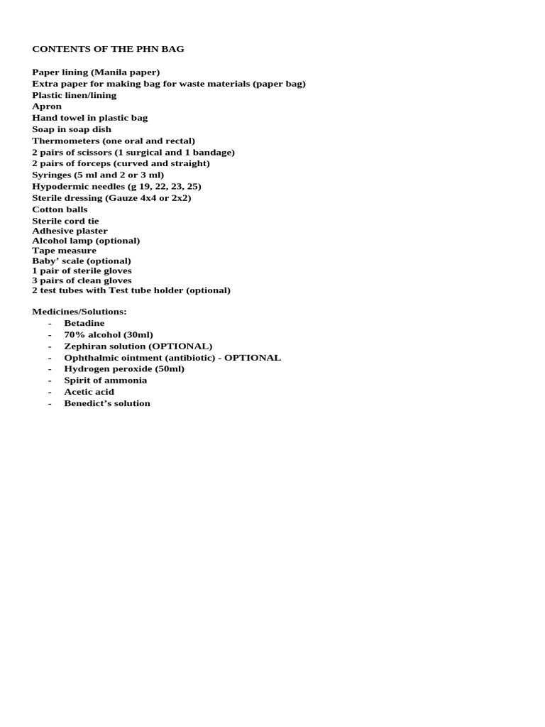 Contents of The PHN Bag | PDF
