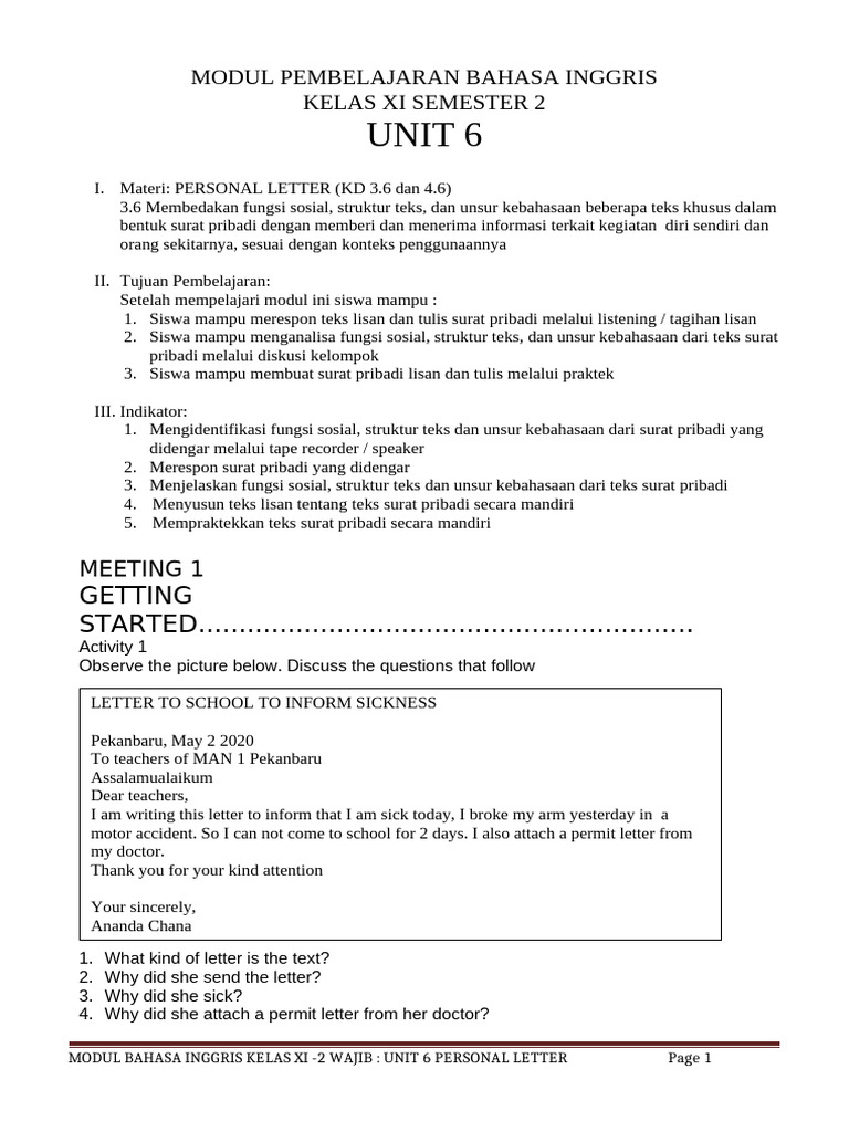 MODUL XI-UPU 6-PERSONAL LETTER-siswa | PDF