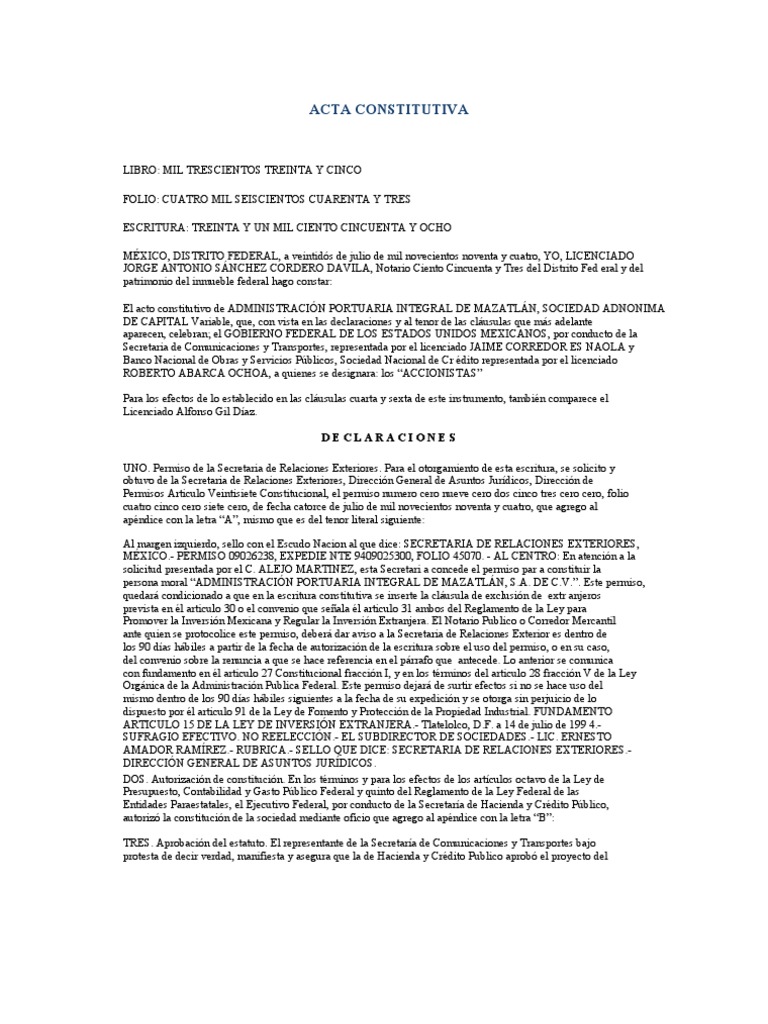 Acta Constitutiva | PDF | Liquidación | Compartir (Finanzas)