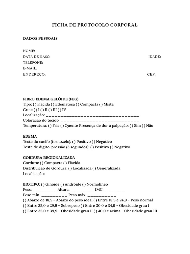 Ficha de Protocolo Corporal | PDF