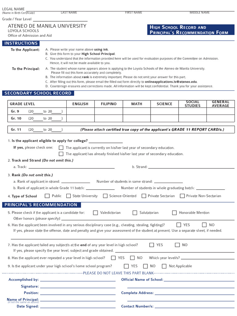 Httpsglobal - Ateneo.edusitesdefaultfilessecondary School Record and ...