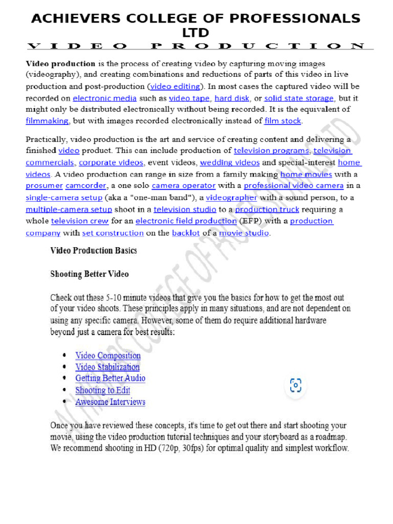 Audio and Video Production | PDF