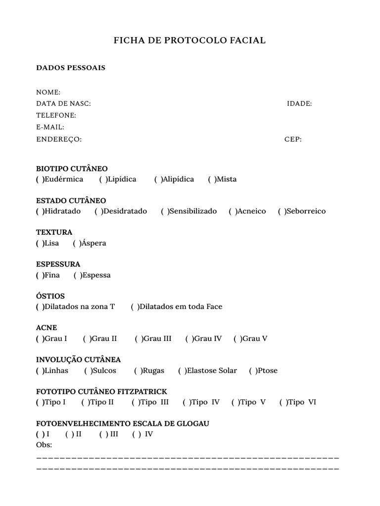 Ficha de Protocolo Facial | PDF