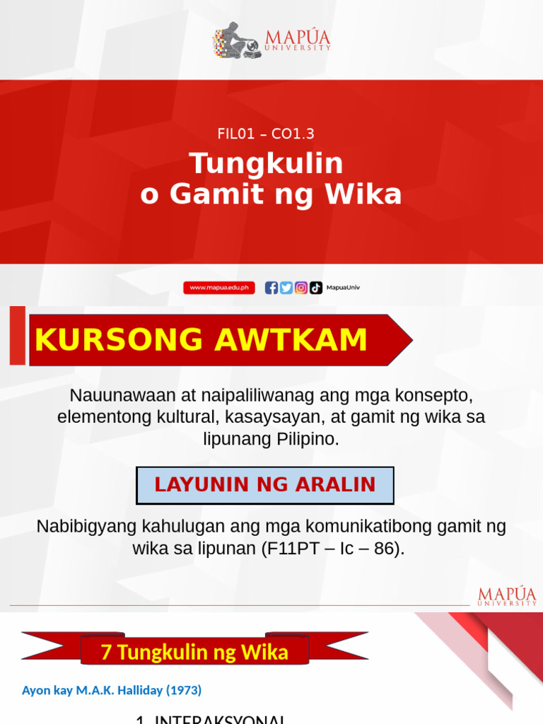 FIL01 - CO1.3 - Tungkulin o Gamit NG Wika | PDF