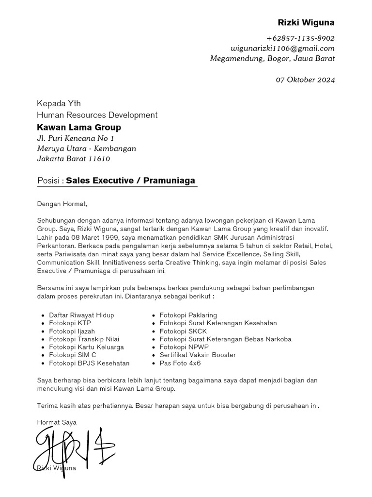 Kawan Lama Letter | PDF