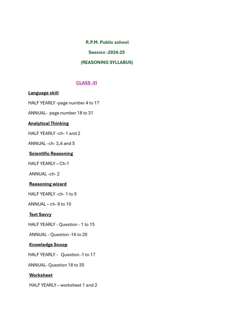Reasoning Syllabus | PDF