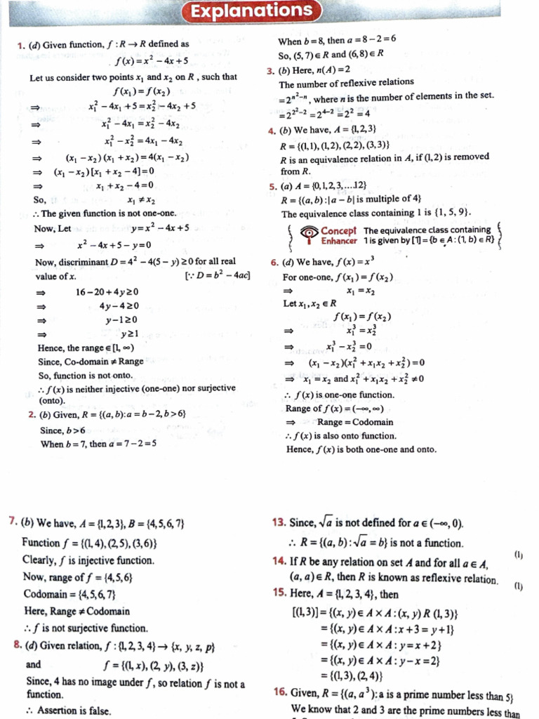 CBSE - Grade 12 Relations and Functions PYQs Key | PDF