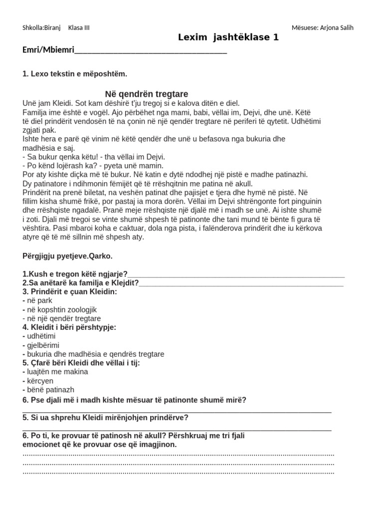 Lexim Jashteklase 1 kl2 | PDF