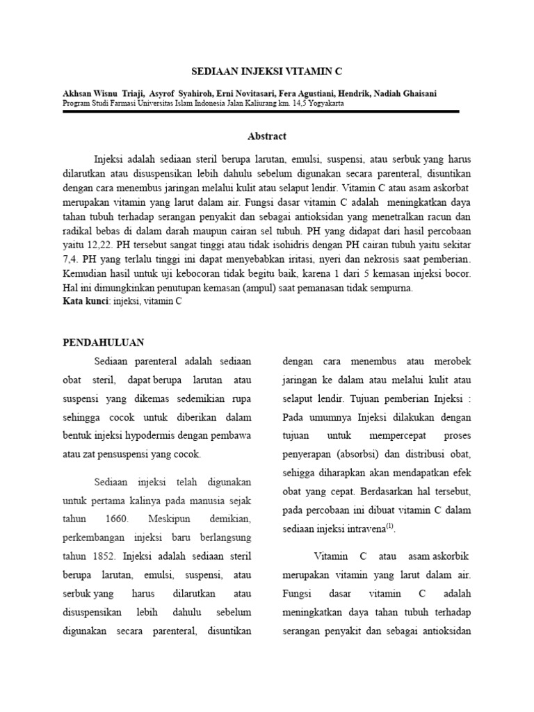 Sediaan Injeksi Vitamin C | PDF
