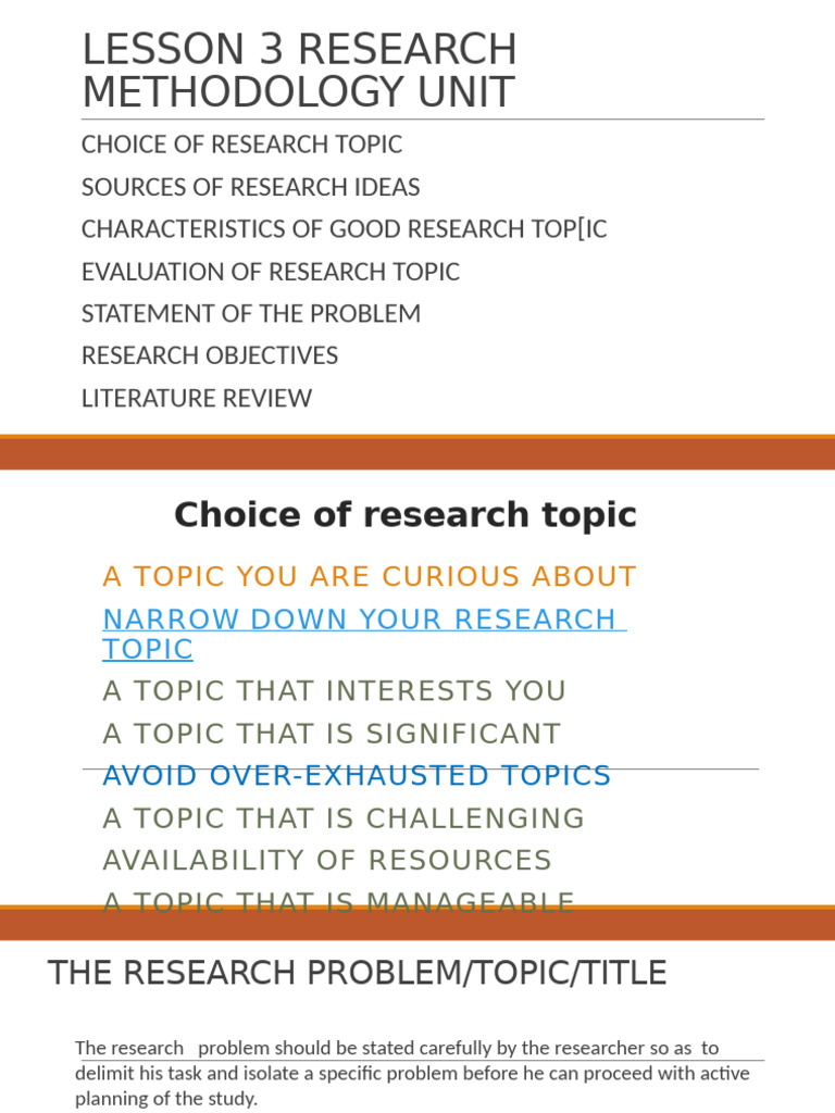 LESSON 3, 4.1 Choice of Research Topic REV | PDF | Cognition | Methodology