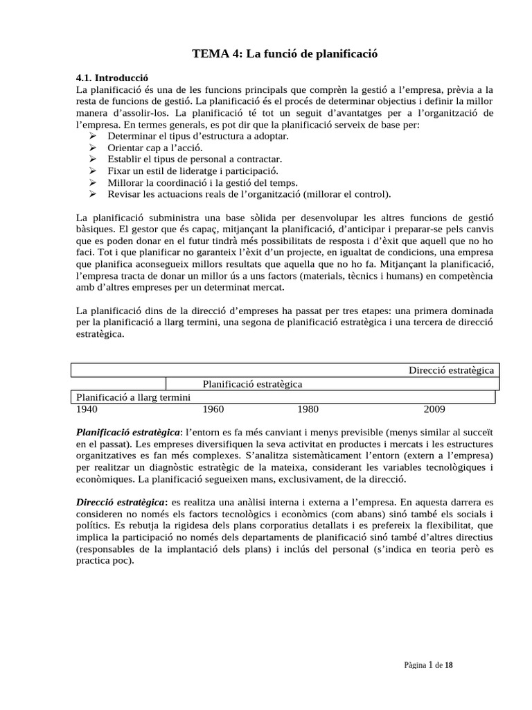 TEMA 4 - Planificació | PDF