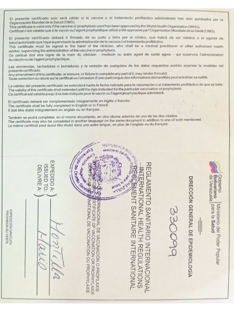 Certificado Fiebre Amarilla | PDF
