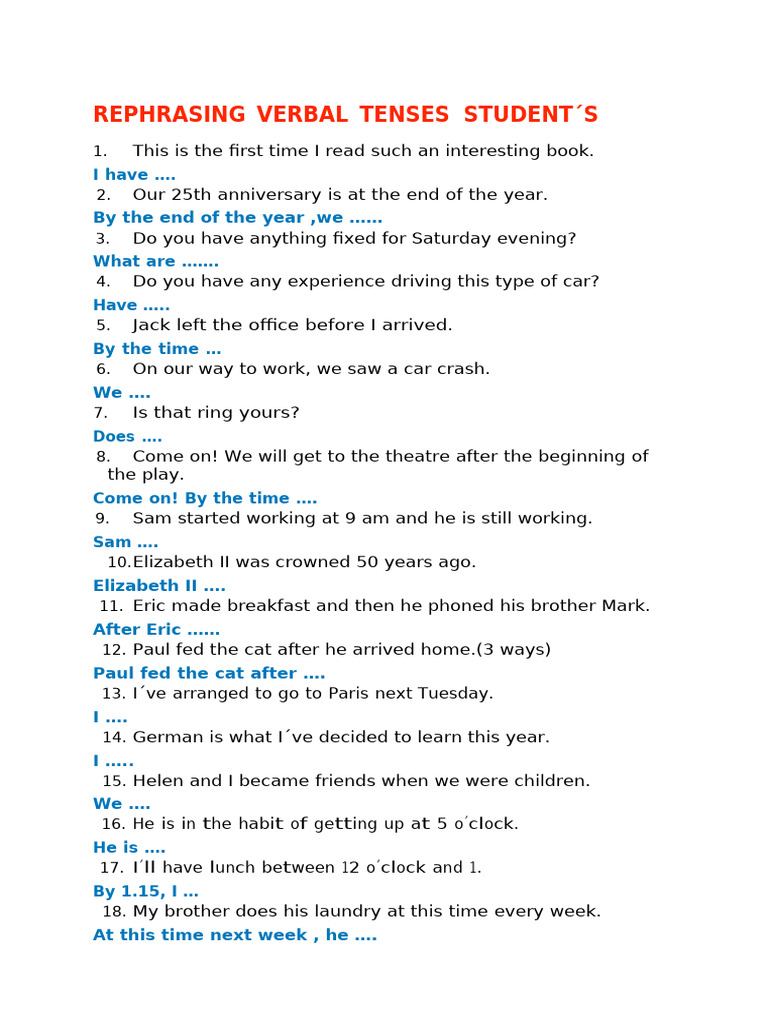 Rewrite (Verb Tenses) | PDF