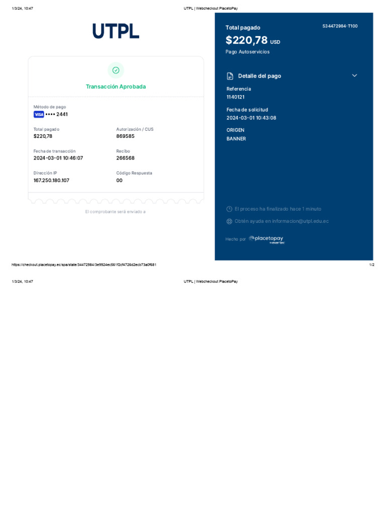 UTPL - Webcheckout PlacetoPay | PDF