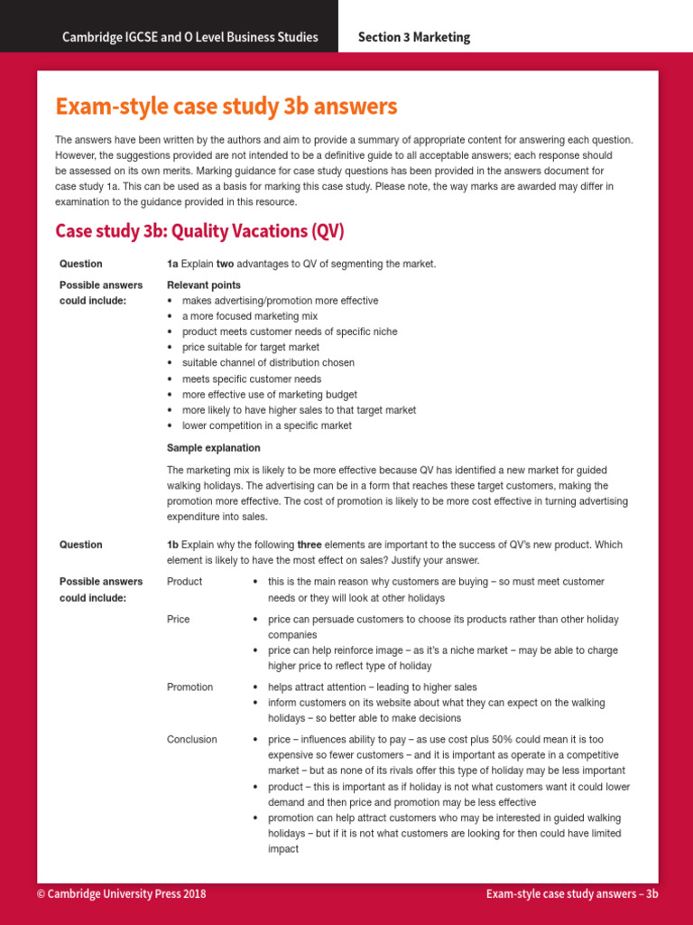 IGCSE-OL - Bus - Sec - 3 - Answers To Case Study - Enhanced - 3B | PDF