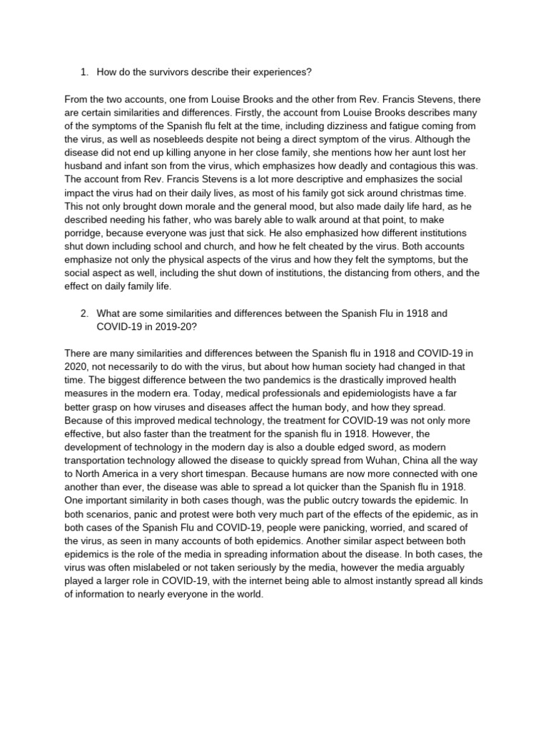 Survivors of The Spanish Flu - Andrew Qiu | PDF