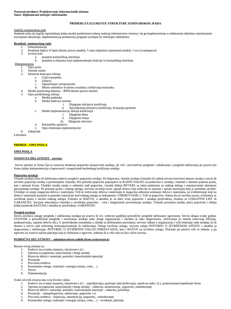 PRIMERI ELEMENATA Strukture Seminarskog Rada PRINT | PDF