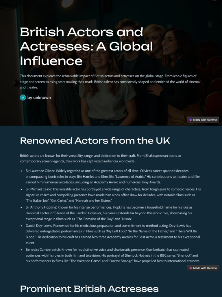 British Actors and Actresses: A Global Influence: by Unknown | PDF