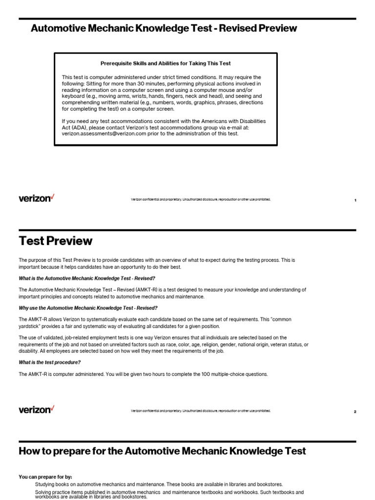 Automotive Mechanic Knowledge Test Revised Preview | PDF