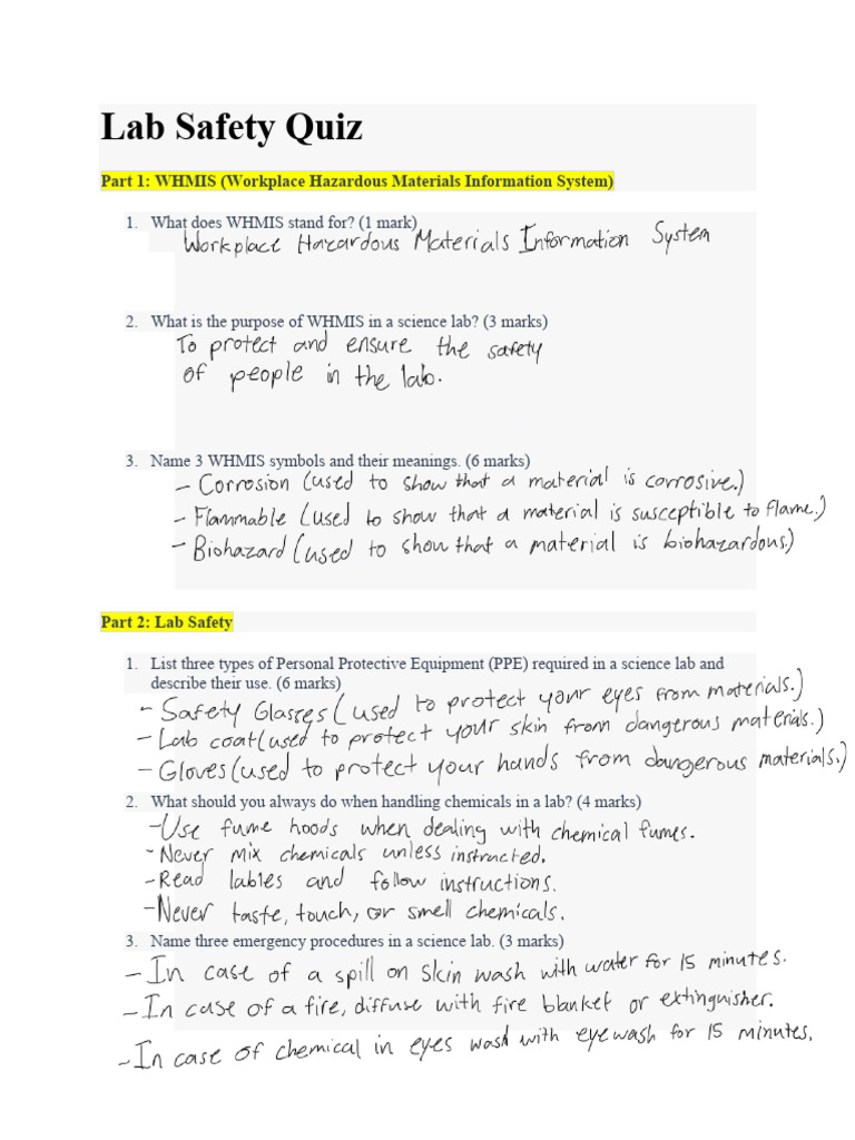 Lab Safety Quiz | PDF