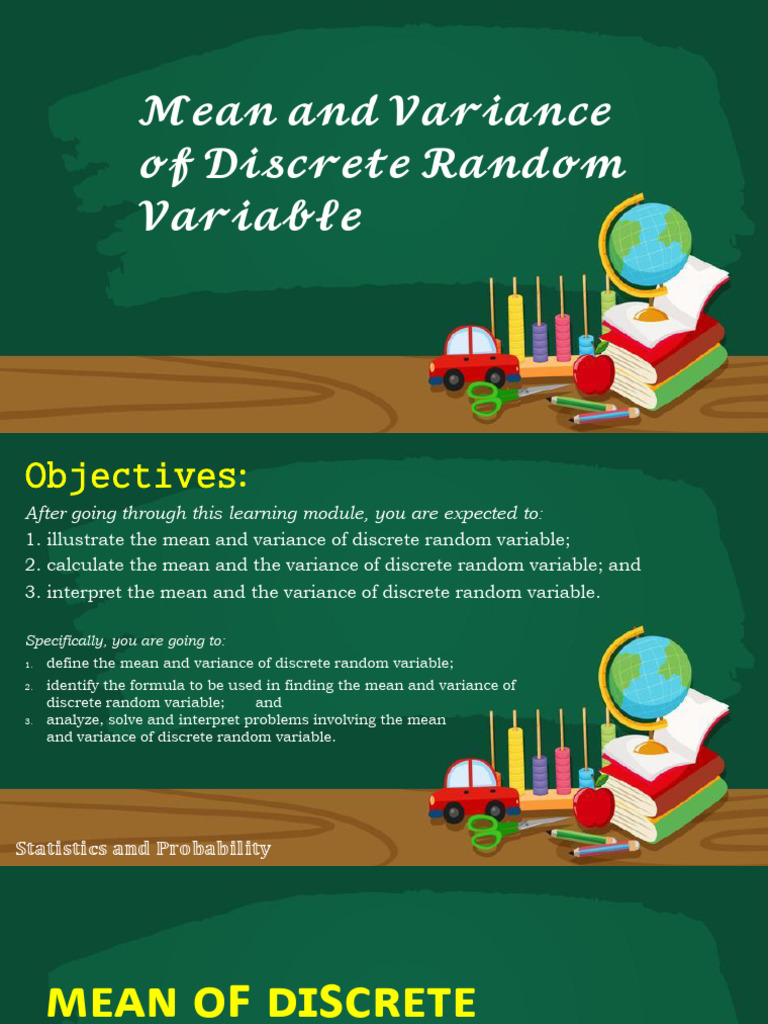 LESSON 2 - Mean Variance and Standard Deviation of Discrete Random ... LESSON 2 - Mean Variance and Standard Deviation of Discrete Random ...