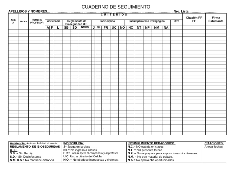 Cuaderno de Seguimiento | PDF