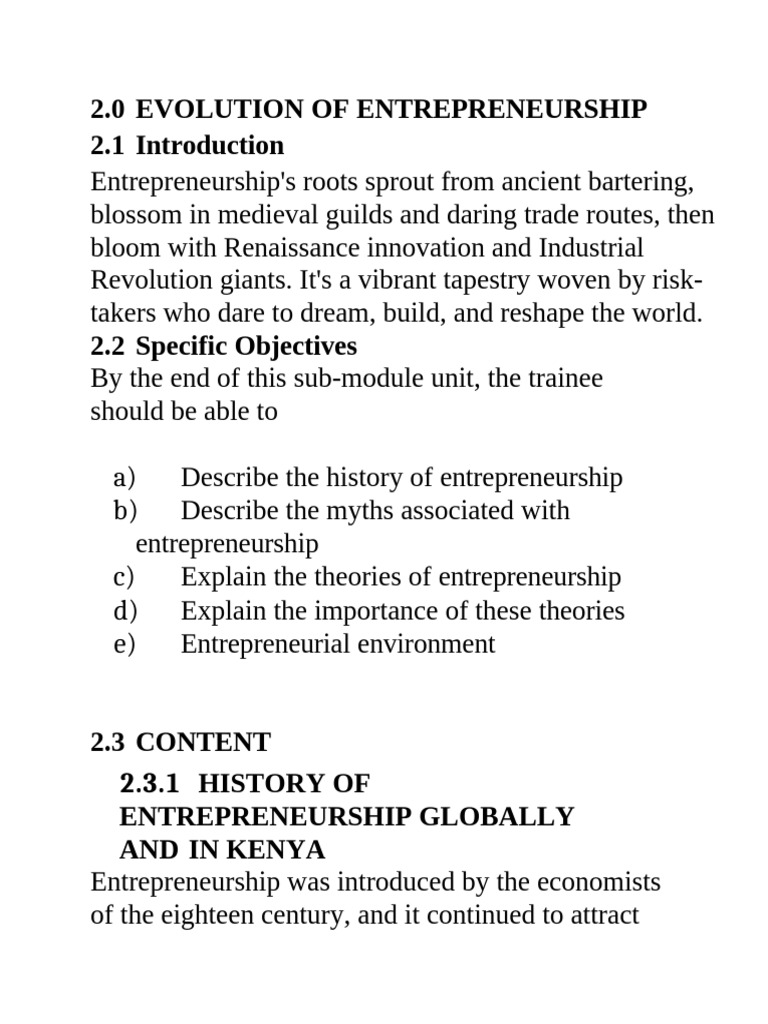 Evolution of Entrepreneurship | PDF