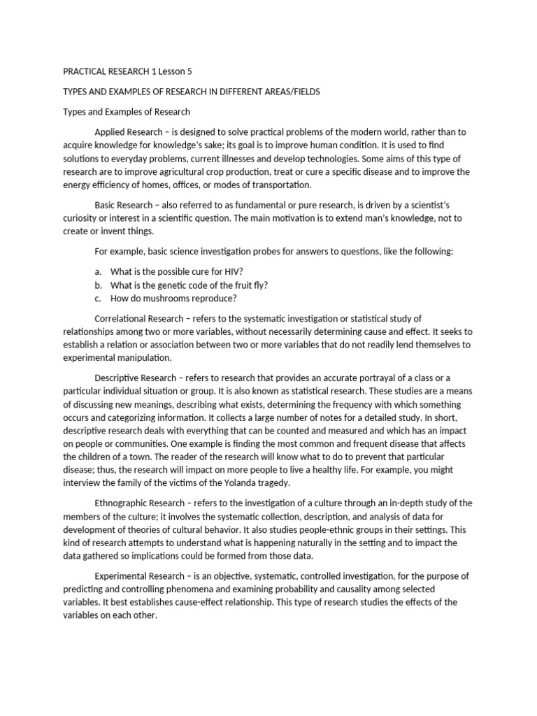 Types of Research in Practical Research 1 | PDF | Statistics | Career ...