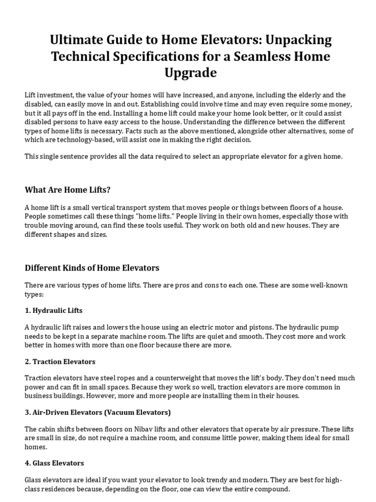 Ultimate Guide To Home Elevators Unpacking Technical Specifications For A Seamless Home Upgrade ...
