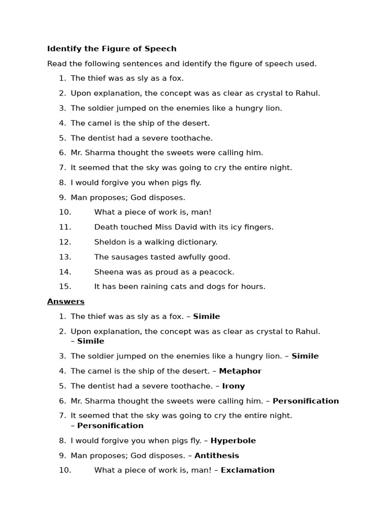 Figures of Speech Worksheet | PDF