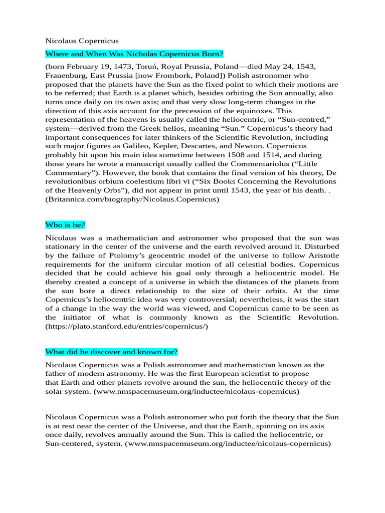Nicolaus Copernicus | PDF
