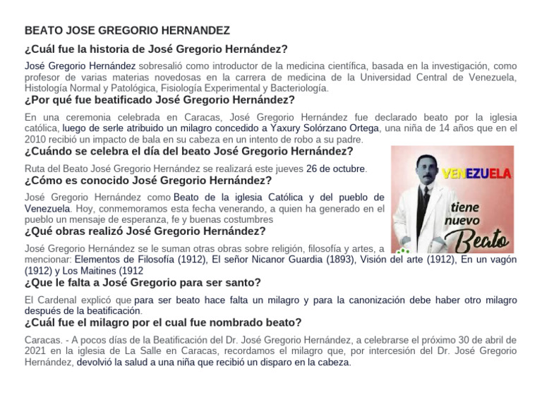 Beato Jose Gregorio Hernandez | PDF